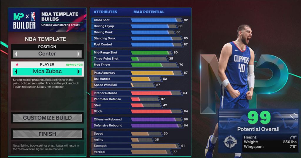 NBA 2K25: How to Create Ivica Zubac Template Build | NBA 2KW