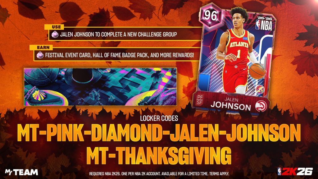 NBA 2K26 Thanksgiving Locker Codes: Pink Diamond Jalen Johnson ...